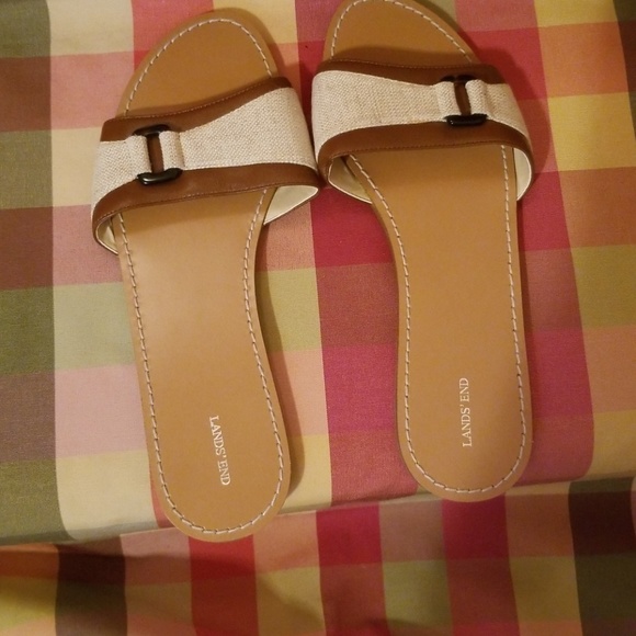 Lands' End | Shoes | Land End Leather And Linen Sandals Size 9 | Poshmark